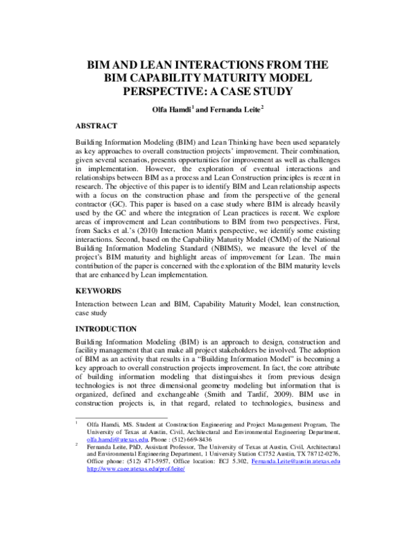(PDF) BIM AND LEAN INTERACTIONS FROM THE BIM CAPABILITY MATURITY MODEL ...