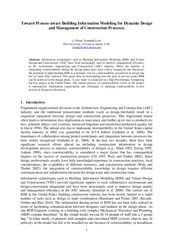 (PDF) Toward Process-aware Building Information Modeling for Dynamic Design and Management of ...