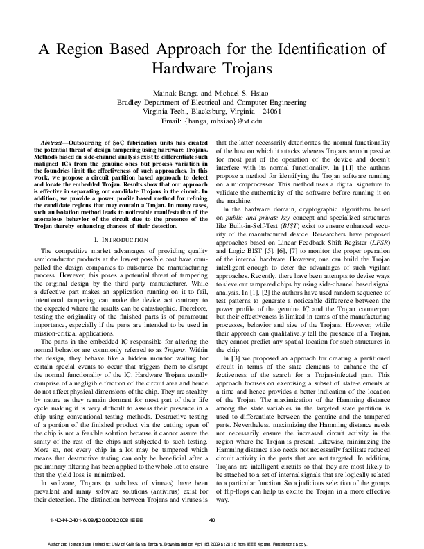 (PDF) A region based approach for the identification of hardware trojans