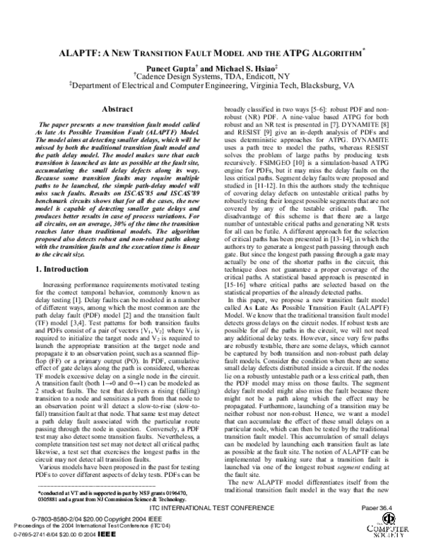 (PDF) ALAPTF: A new transition fault model and the ATPG algorithm