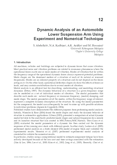 (PDF) Dynamic Analysis of an Automobile Lower Suspension Arm Using Experiment and Numerical ...