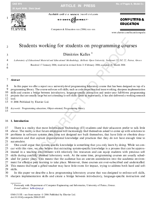 (PDF) Students working for students on programming courses