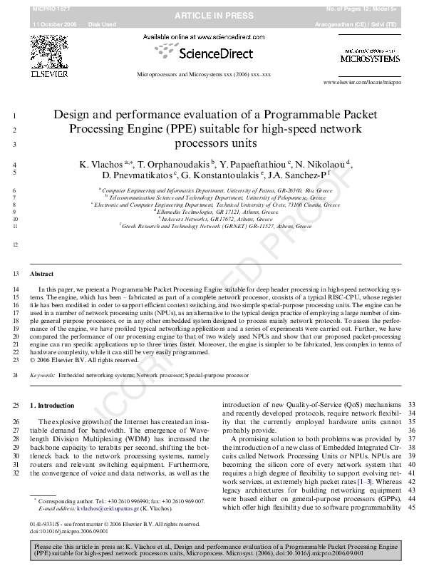 Pdf Design And Performance Evaluation Of A Programmable Packet Processing Engine Ppe