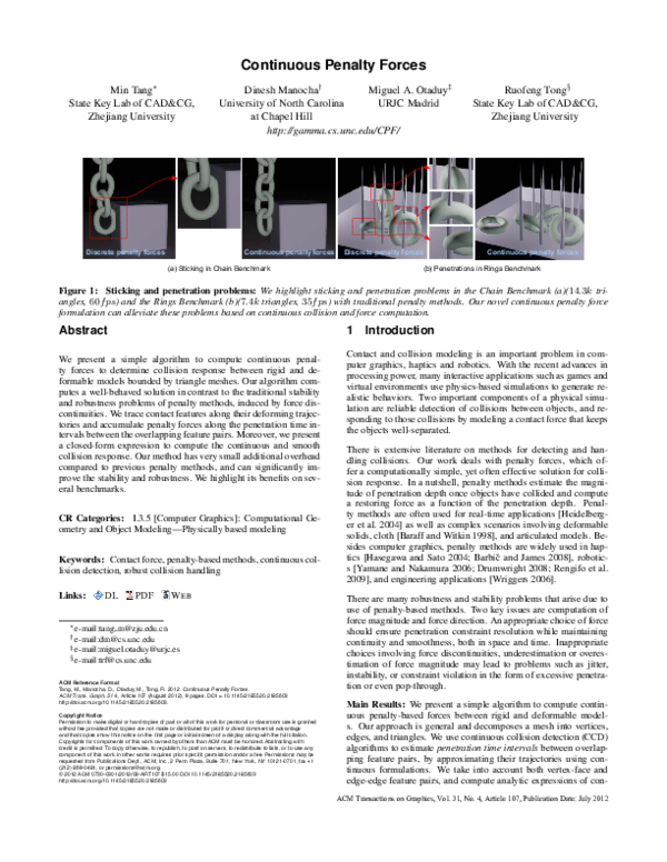 (PDF) Continuous penalty forces