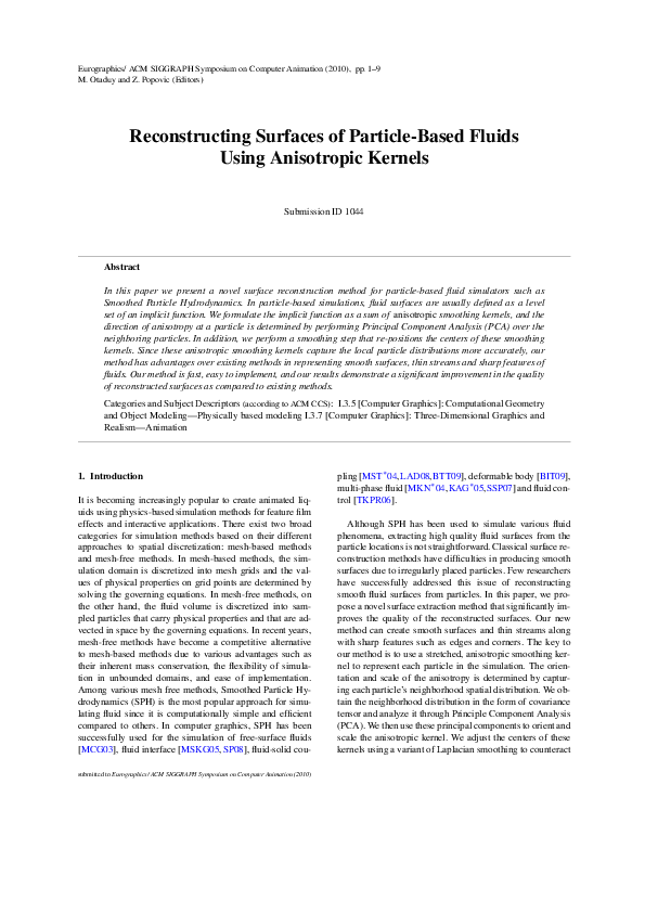 Pdf Reconstructing Surfaces Of Particle Based Fluids Using Anisotropic Kernels
