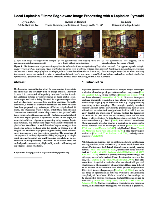 Pdf Local Laplacian Filters Edge Aware Image Processing With A Laplacian Pyramid