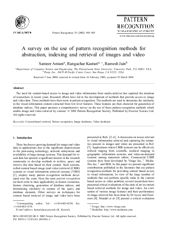 (PDF) A survey on the use of Pattern Recognition methods for abstraction, indexing and retrieval ...
