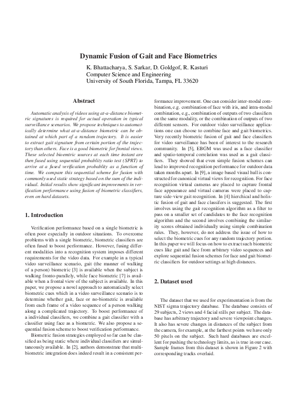 (PDF) Dynamic Fusion of Gait and Face Biometrics