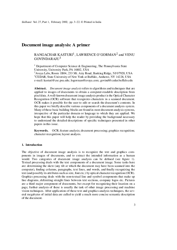(PDF) Document image analysis: A primer