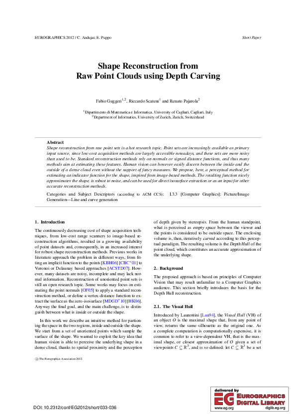 (PDF) Shape Reconstruction from Raw Point Clouds using Depth Carving