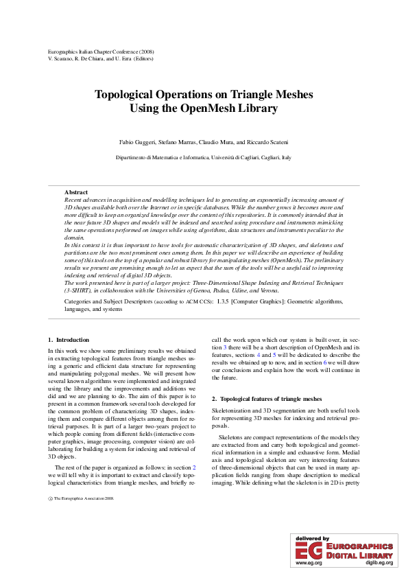 (PDF) Topological Operations on Triangle Meshes Using the OpenMesh Library