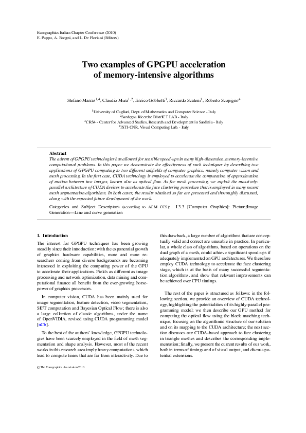 (PDF) Two examples of GPGPU acceleration of memory-intensive algorithms