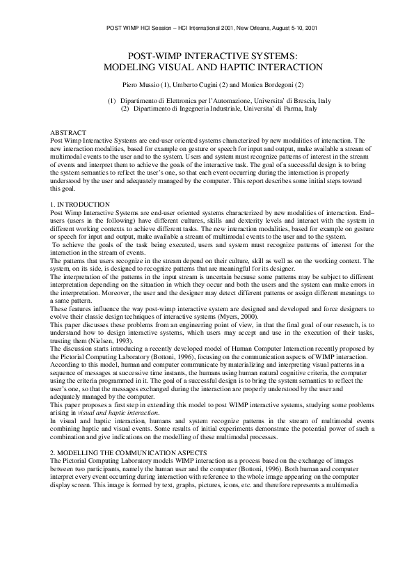 (PDF) Post-WIMP interactive systems: modeling visual and haptic interaction