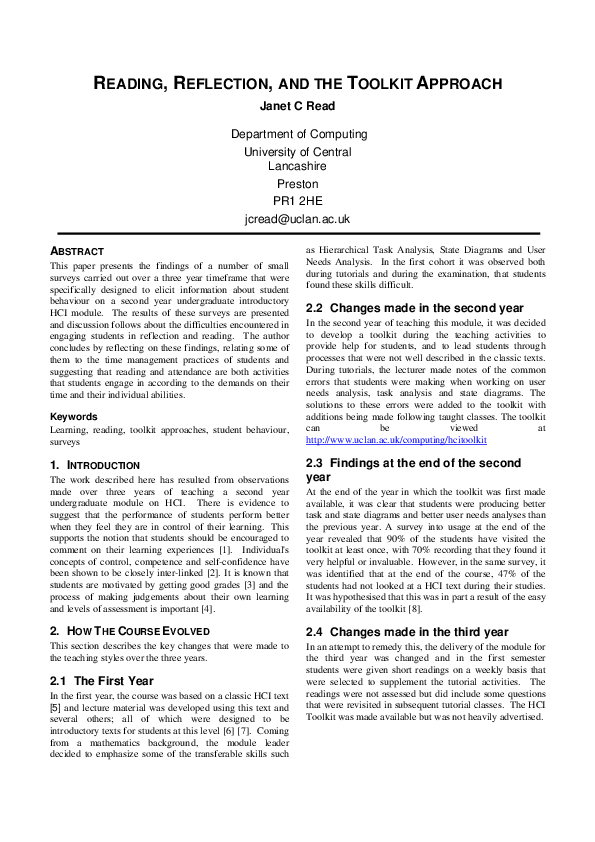 (PDF) Reading, Reflection, AND THE Toolkit Approach