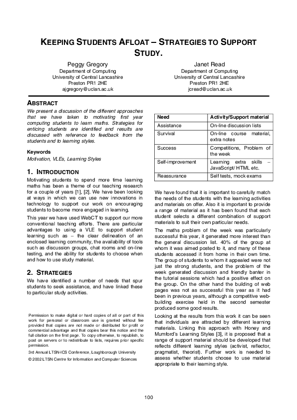 (PDF) Keeping Students Afloat–Strategies TO Support Study.