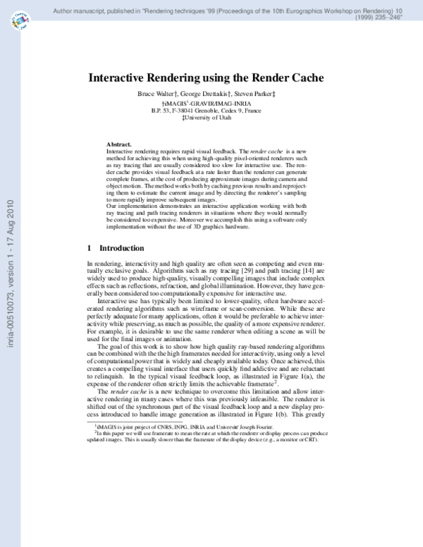 (PDF) Interactive rendering using the render cache