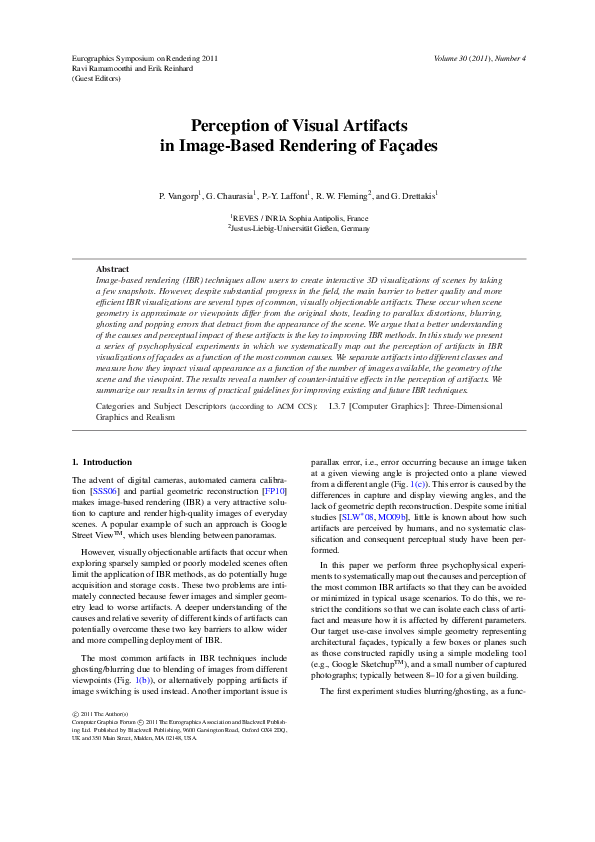 (PDF) Perception of Visual Artifacts in Image‐Based Rendering of Façades