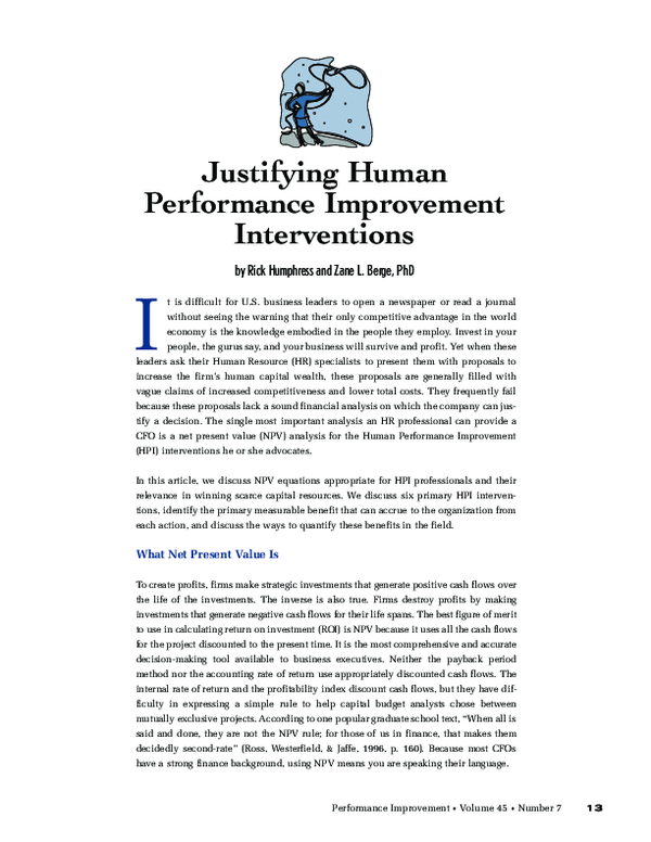 (PDF) Justifying human performance improvement interventions