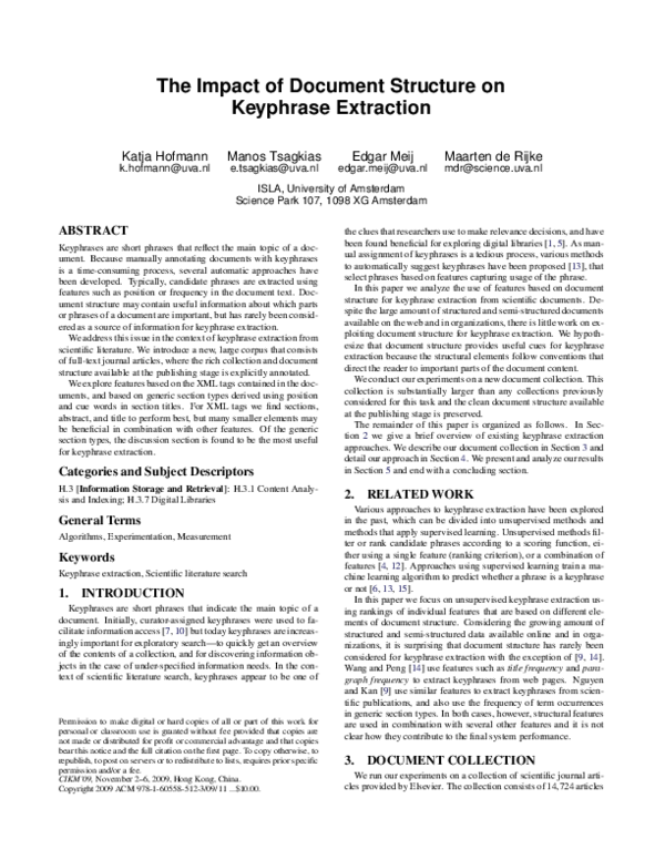 (PDF) The impact of document structure on keyphrase extraction