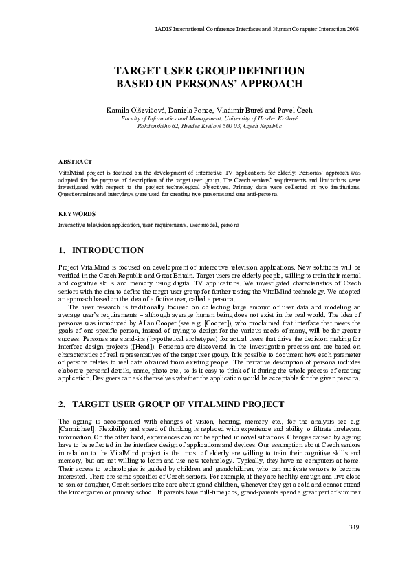 (PDF) Target User Group Definition Based on Personas’ Approach