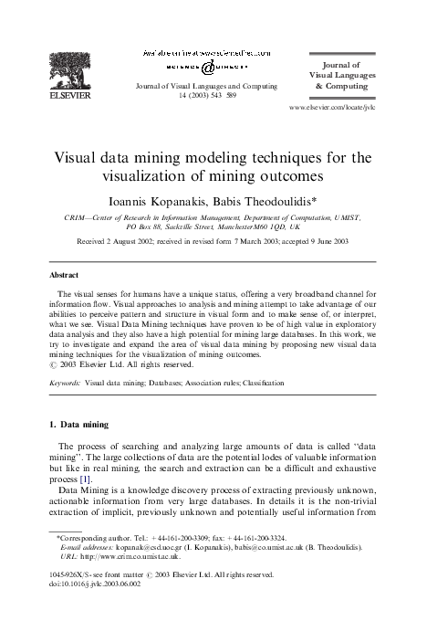 Pdf Visual Data Mining Modeling Techniques For The Visualization Of
