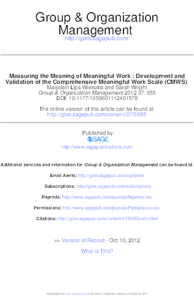 (PDF) Measuring the Meaning of Meaningful Work Development and ...