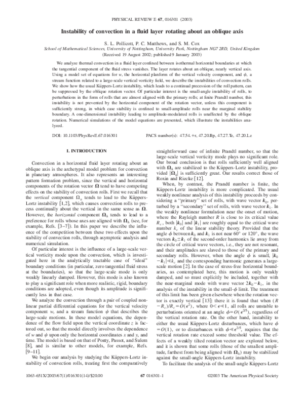 (PDF) Instability of convection in a fluid layer rotating about an oblique axis