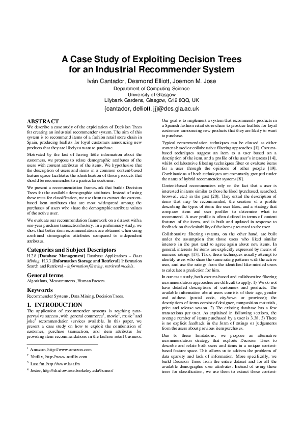 (PDF) A Case Study of Exploiting Decision Trees for an Industrial Recommender System