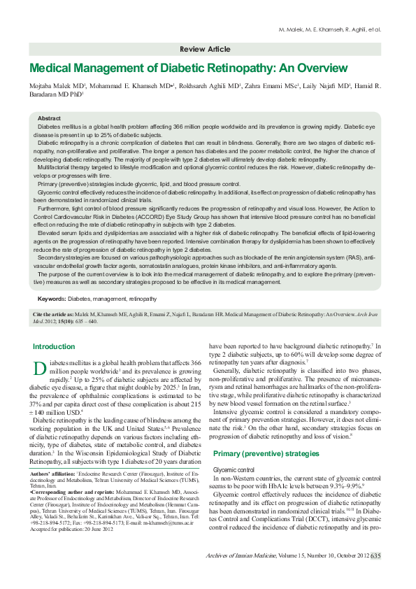 (PDF) Medical Management of Diabetic Retinopathy: An Overview (PDF) Medical Management of Diabetic Retinopathy: An Overview