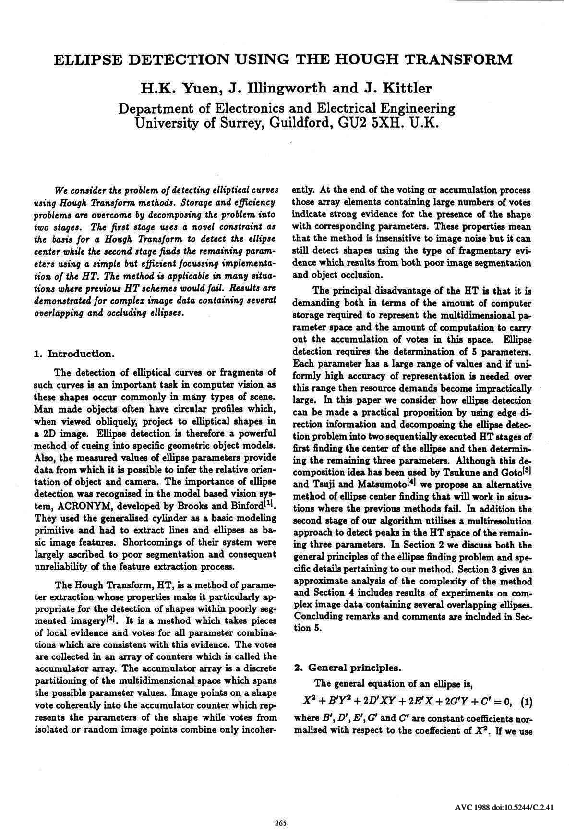 Pdf Ellipse Detection Using The Hough Transform John Illingworth