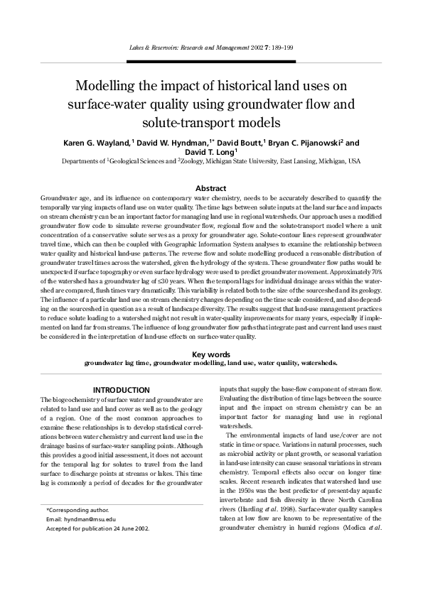 (PDF) Modelling the impact of historical land uses on surface‐water ...