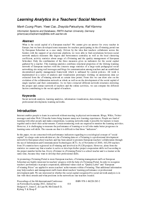 (PDF) Learning Analytics in a Teachers' Social Network