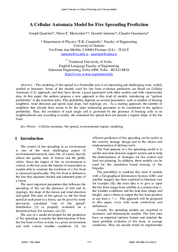 Pdf A Cellular Automata Model For Fire Spreading Prediction
