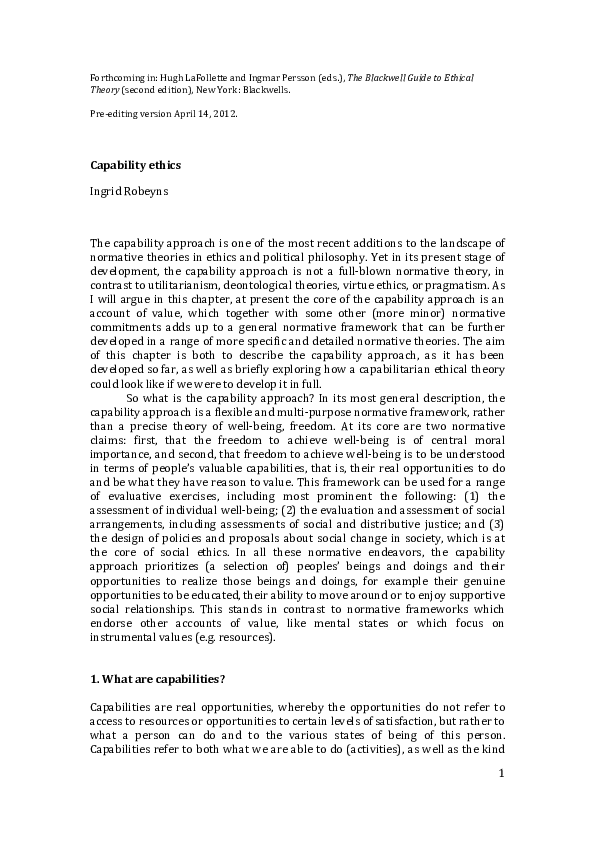 (PDF) Capability ethics