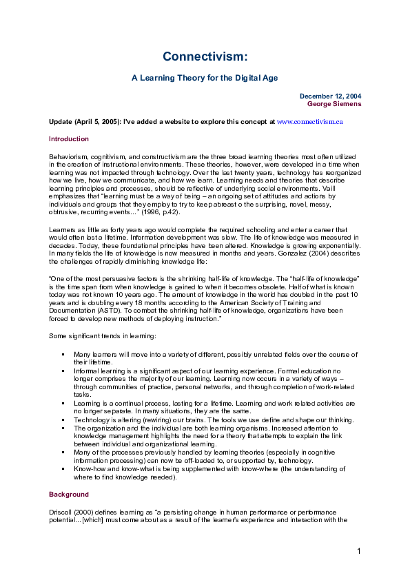 (PDF) Connectivism