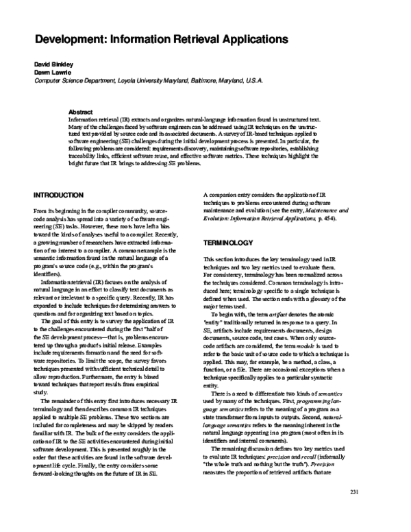 (PDF) Development: Information Retrieval Applications