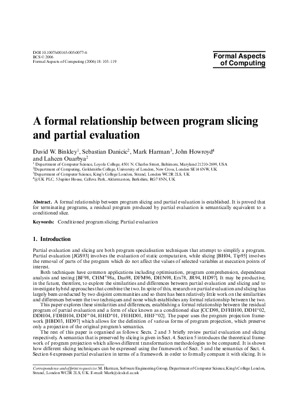 (PDF) A formal relationship between program slicing and partial evaluation