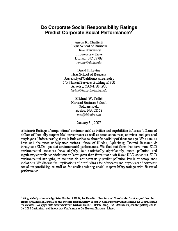 (PDF) Do Corporate Social Responsibility Ratings Predict Corporate ...