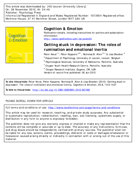 (PDF) Getting stuck in depression: The roles of rumination and ...