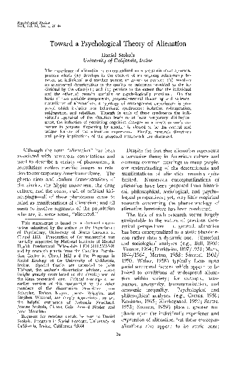 (PDF) Toward a psychological theory of alienation.