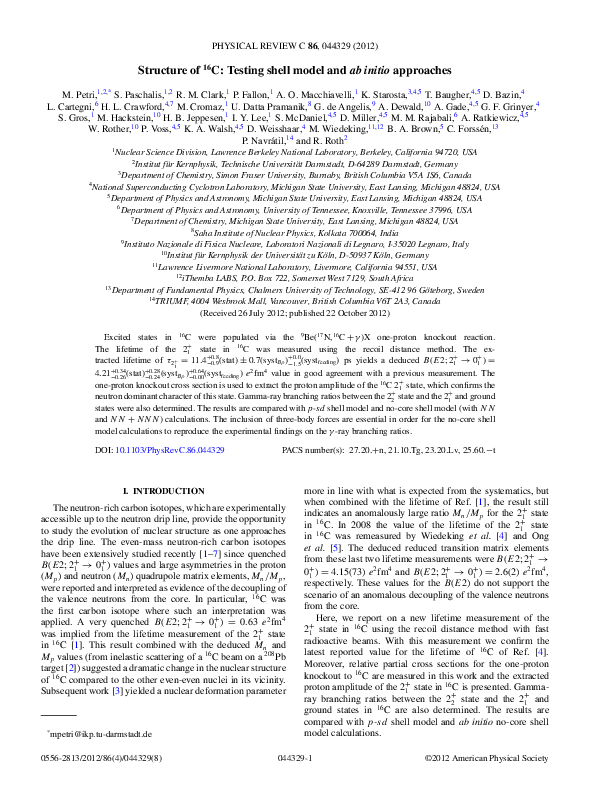 Pdf Structure Of 16 C Testing Shell Model And Ab Initio Approaches