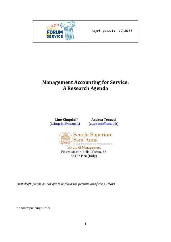 (PDF) Management Accounting for Service: A Research Agenda