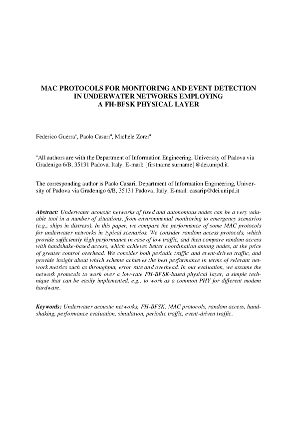 (PDF) MAC protocols for monitoring and event detection in underwater networks employing a FH ...