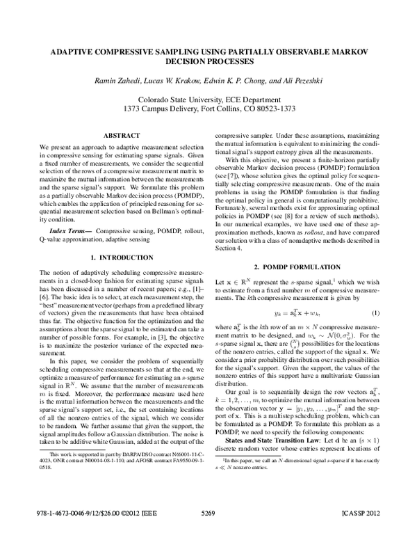 (PDF) Adaptive compressive sampling using partially observable markov ...
