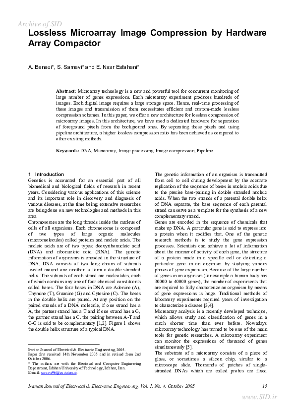 Pdf Lossless Microarray Image Compression By Hardware Array Compactor