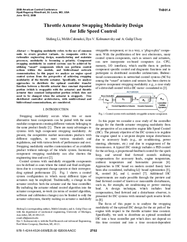 (PDF) Throttle actuator swapping modularity design for idle speed control