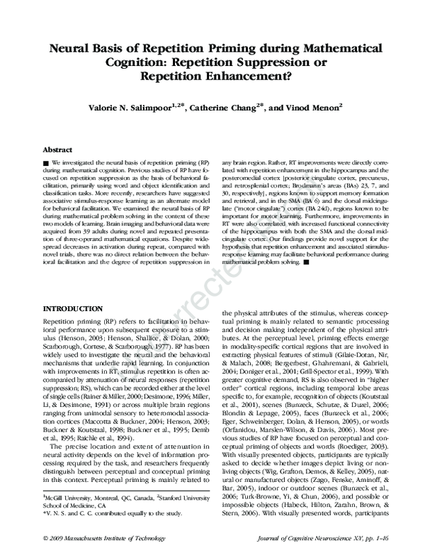 (PDF) Neural basis of repetition priming during mathematical cognition ...