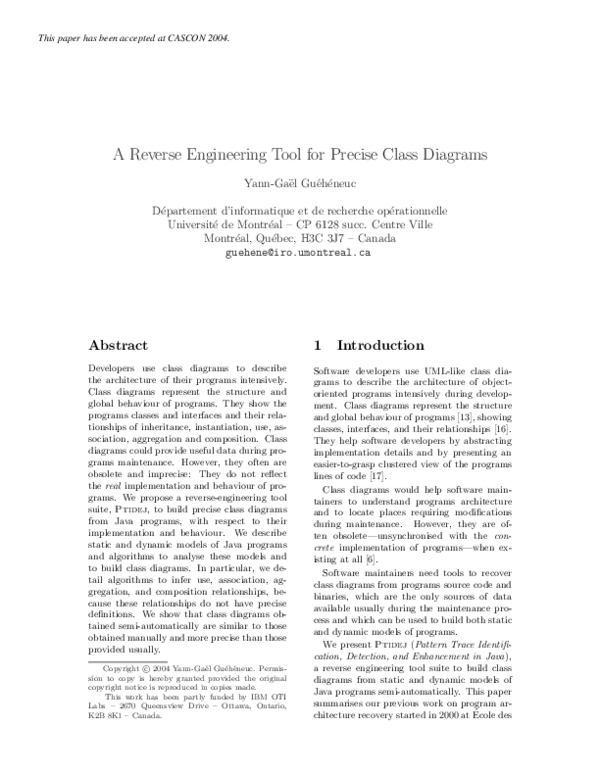 (PDF) A reverse engineering tool for precise class diagrams