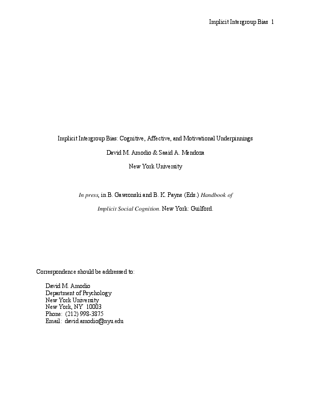 (PDF) Implicit Intergroup Bias: Cognitive, Affective, and Motivational ...