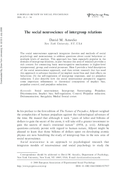 (PDF) The social neuroscience of intergroup relations